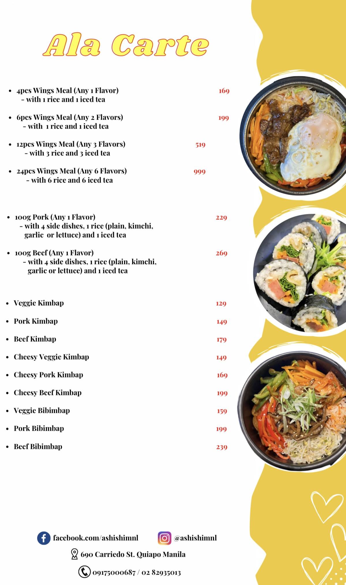 Menu at Ashishi Unlimited Wings & Samgyupsal restaurant, Manila