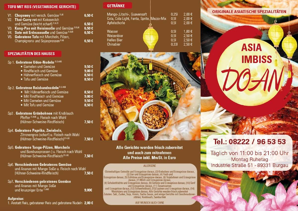 Speisekarte von Asia Imbiss DOAN restaurant, Burgau