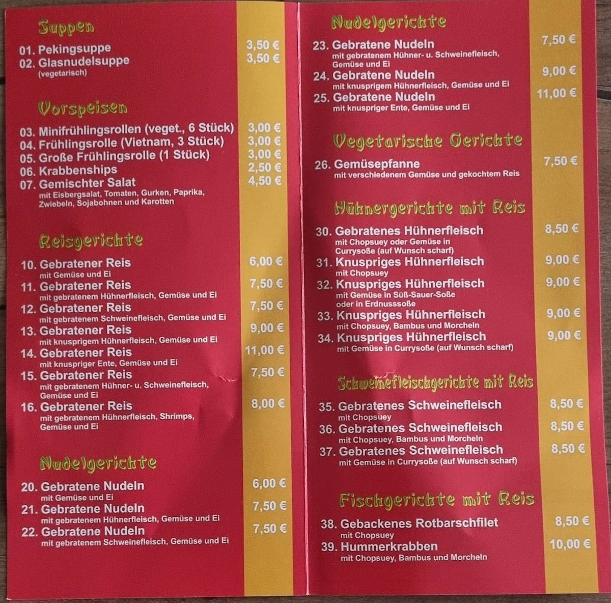 Speisekarte von Asia Imbiss Linh Linh pub & Bar, Moringen