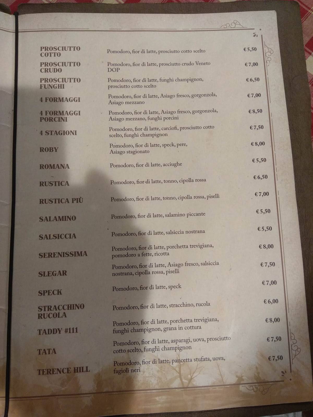 Speisekarte von Pizzeria Da Tata, Asiago