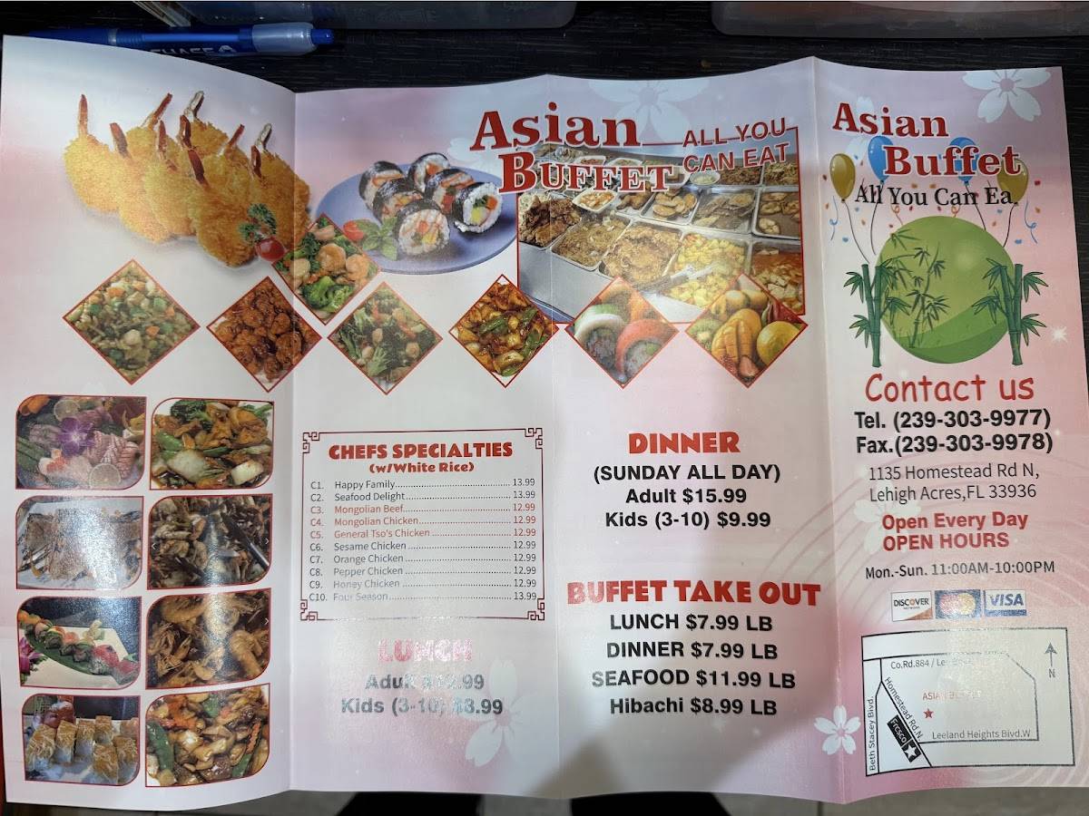Menu at Asian Buffet restaurant, Lehigh Acres