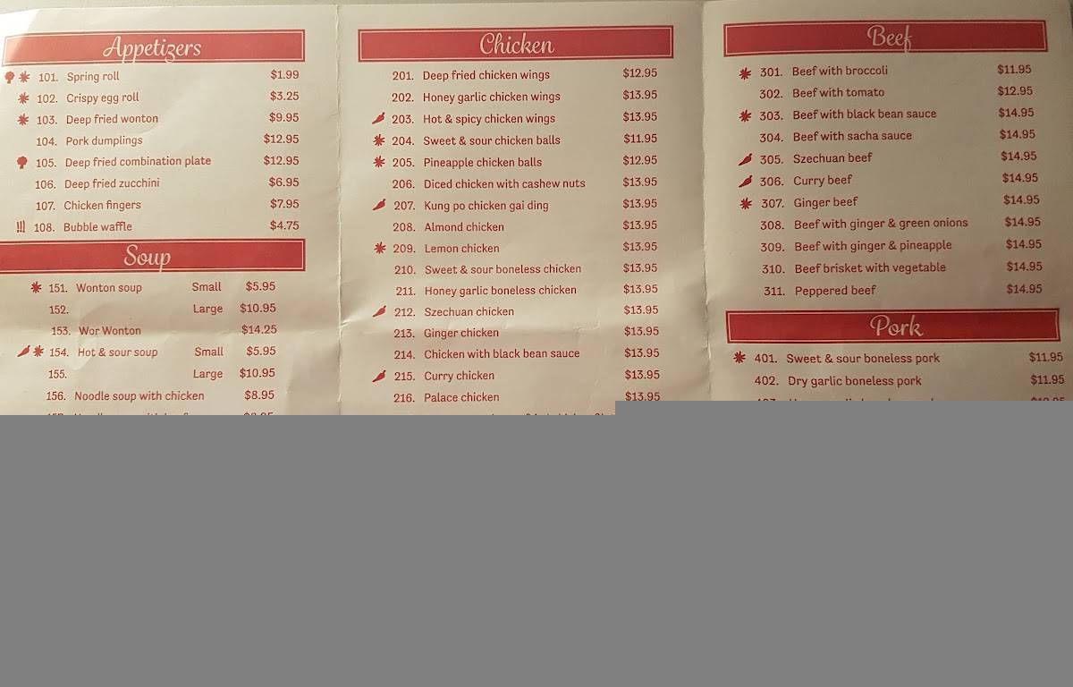 Menu at Asian Fiesta fast food, Fort Saint John, 93 Ave L1530