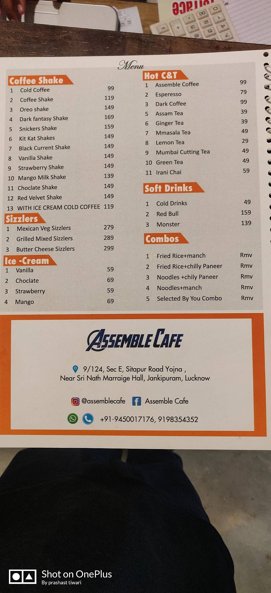 Menu at Assemble Cafe(Resturant And Roof Top), Lucknow, 9/124 Sector-E ...