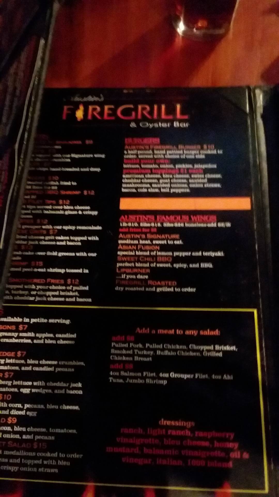 Menu at Austin's Firegrill & Oyster Bar, Albany