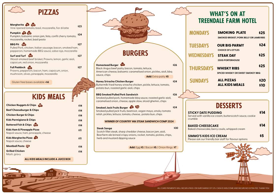 Menu at Treendale Farm Hotel pub & bar, Australind
