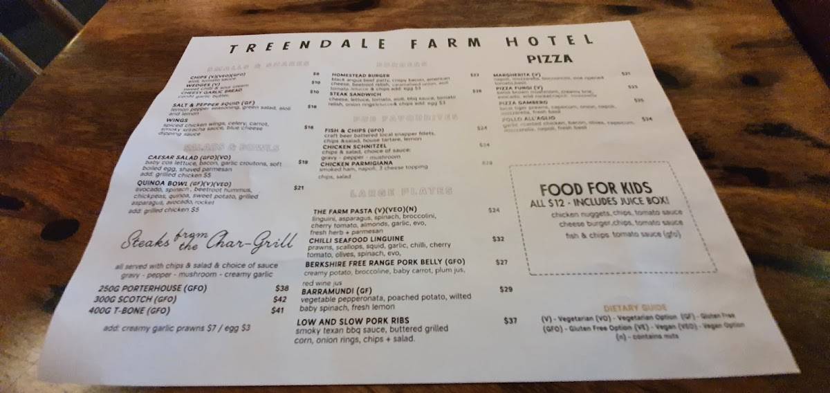 Menu at Treendale Farm Hotel pub & bar, Australind