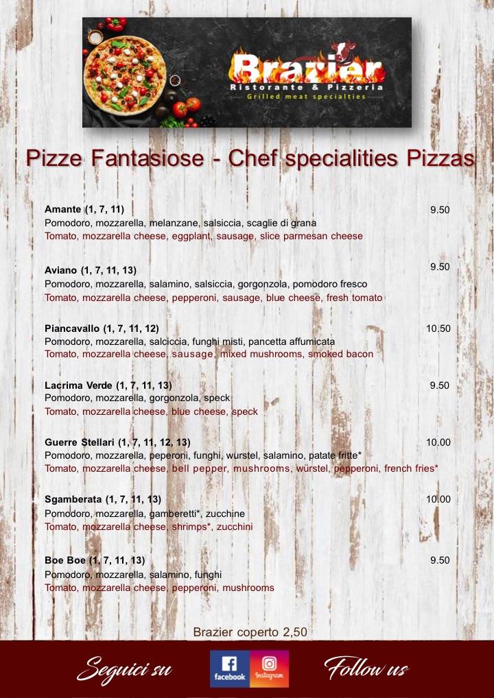 Speisekarte von Brazier ristorante pizzeria, Aviano