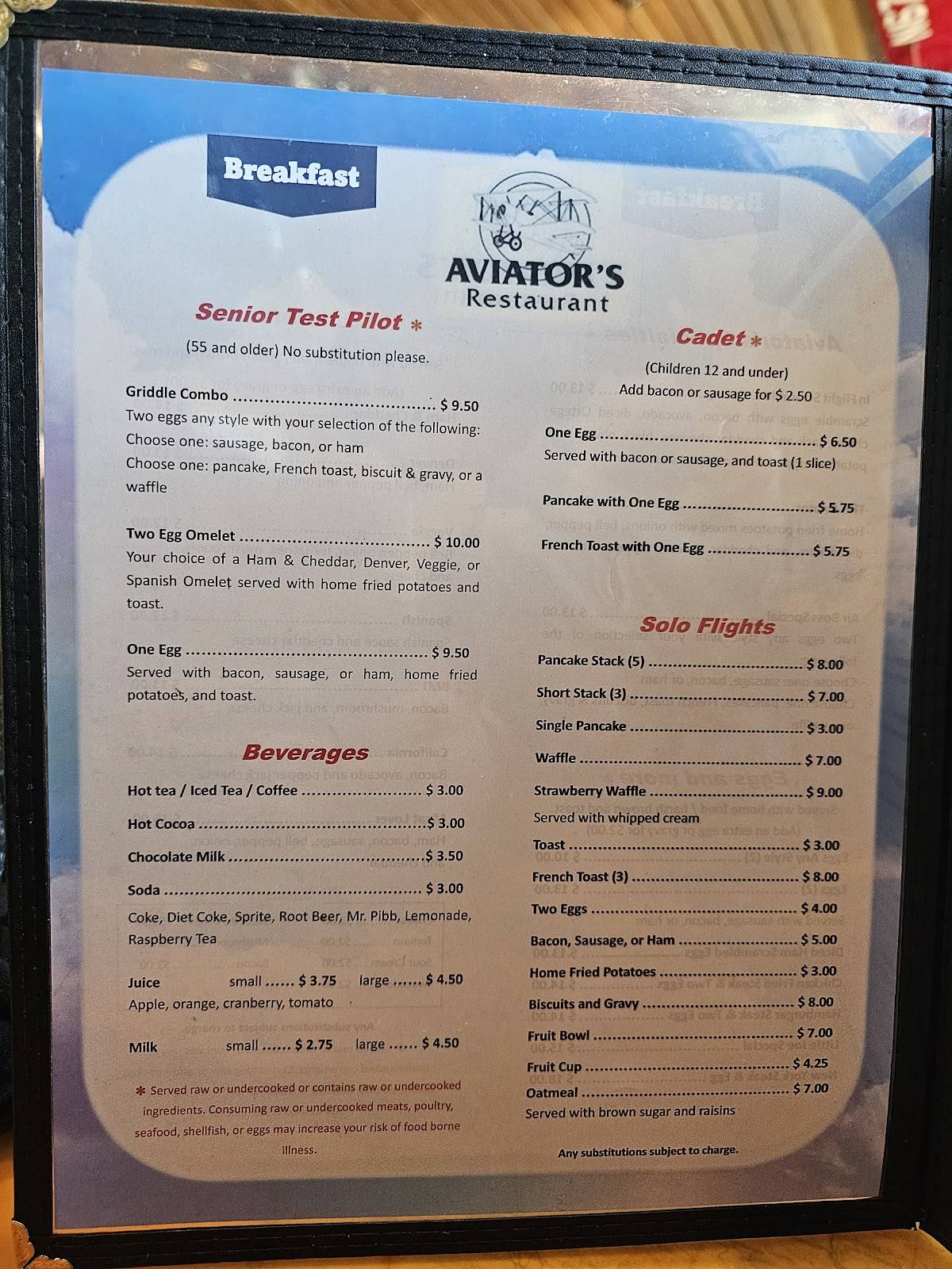 Menu at Aviator's Restaurant & Catering, Sacramento