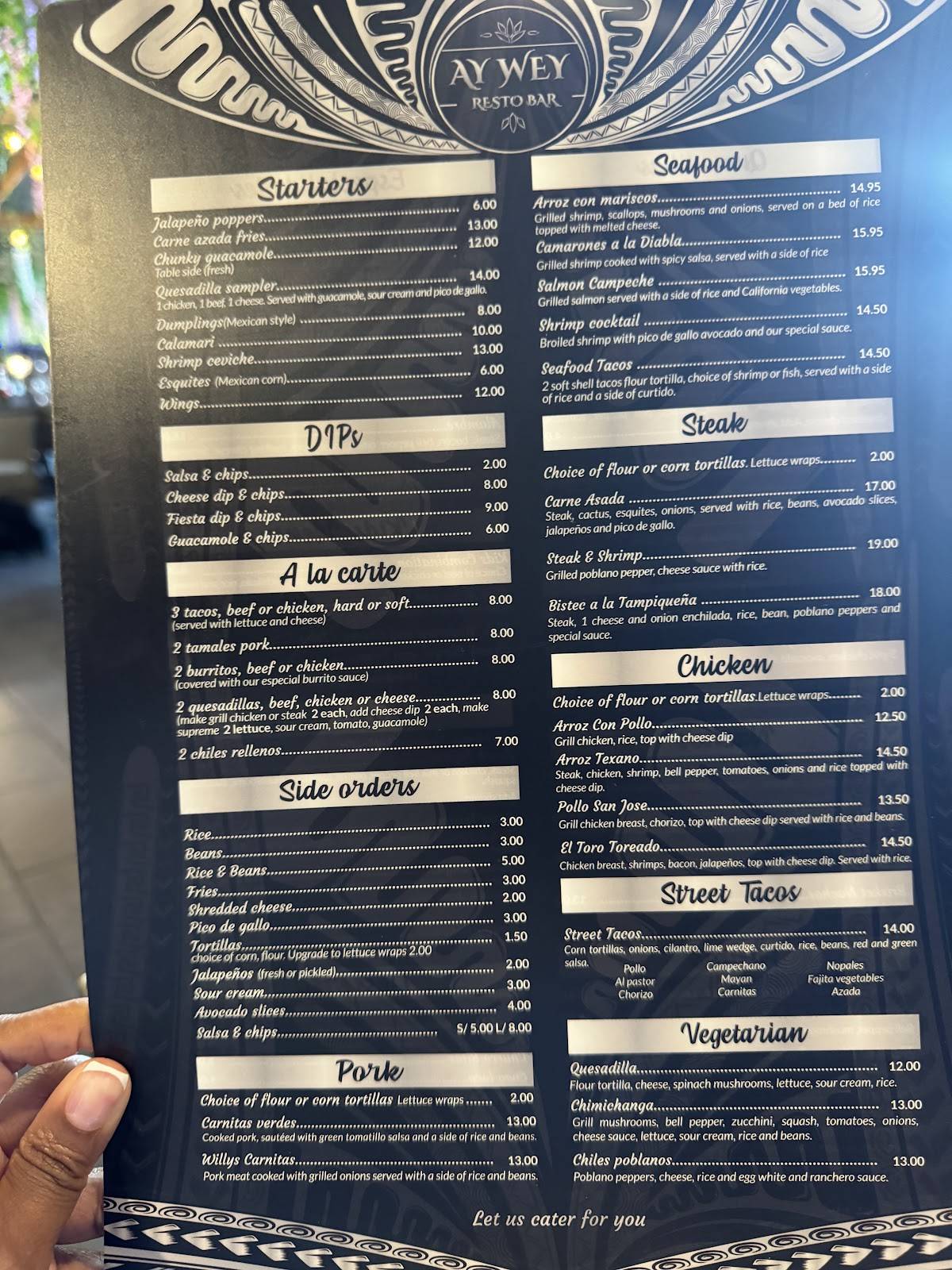 Menu at Ay Wey RestoBar, Swainsboro