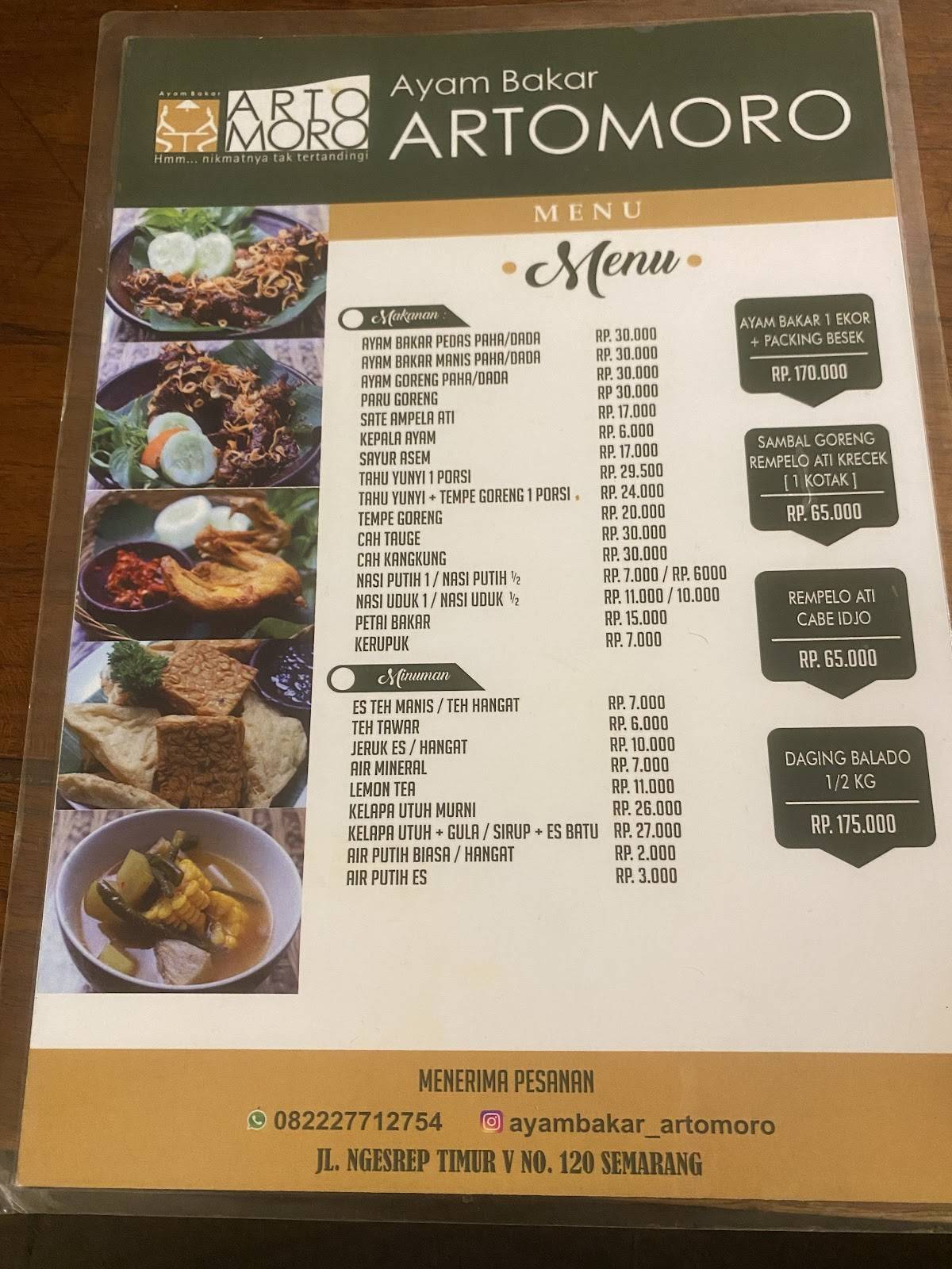 Menu at Ayam Bakar Artomoro Semarang restaurant, Semarang, Jl. Ngesrep ...
