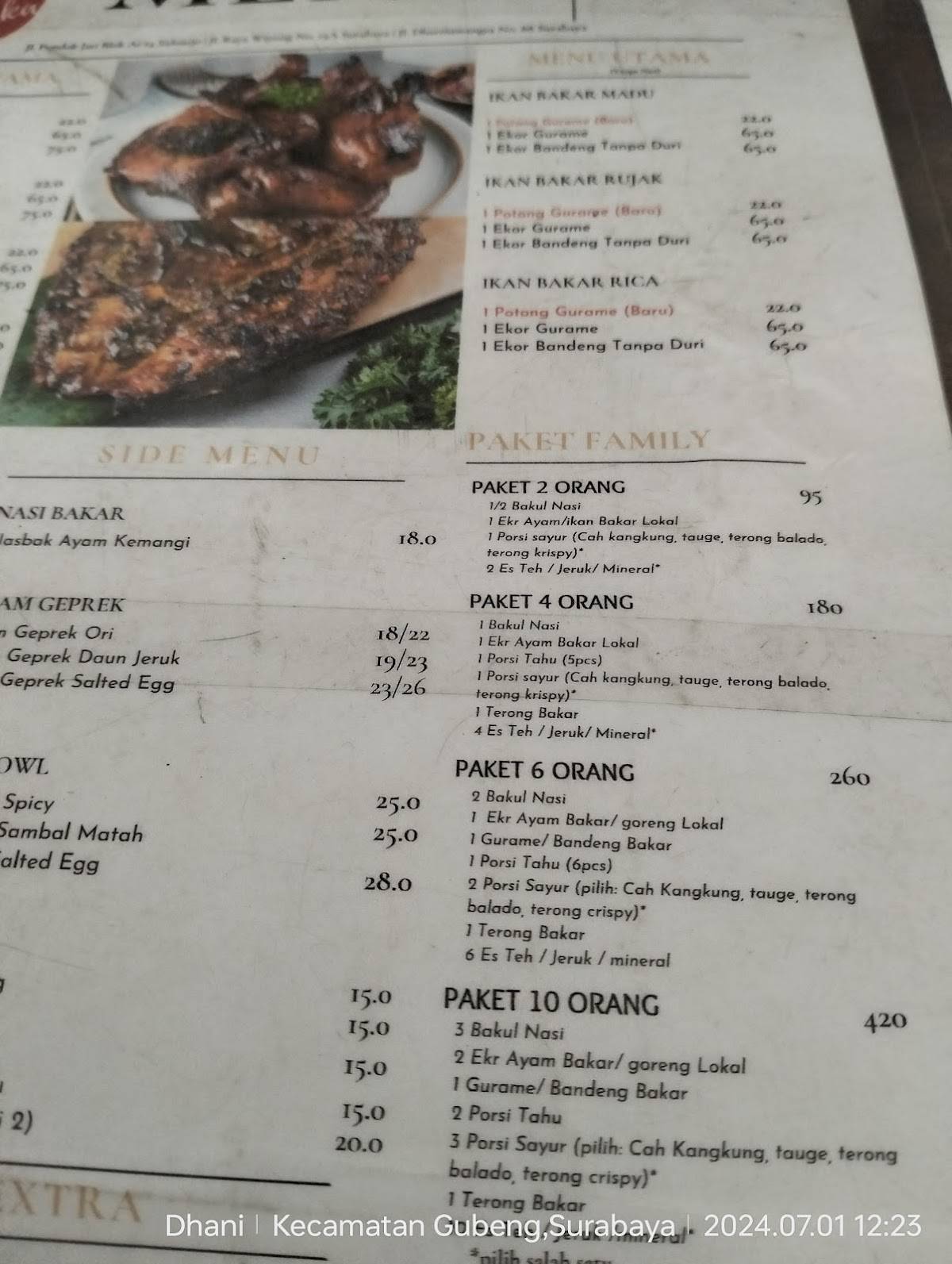 Menu at Ayam Bakar Klaska - Dharmawangsa restaurant, Surabaya