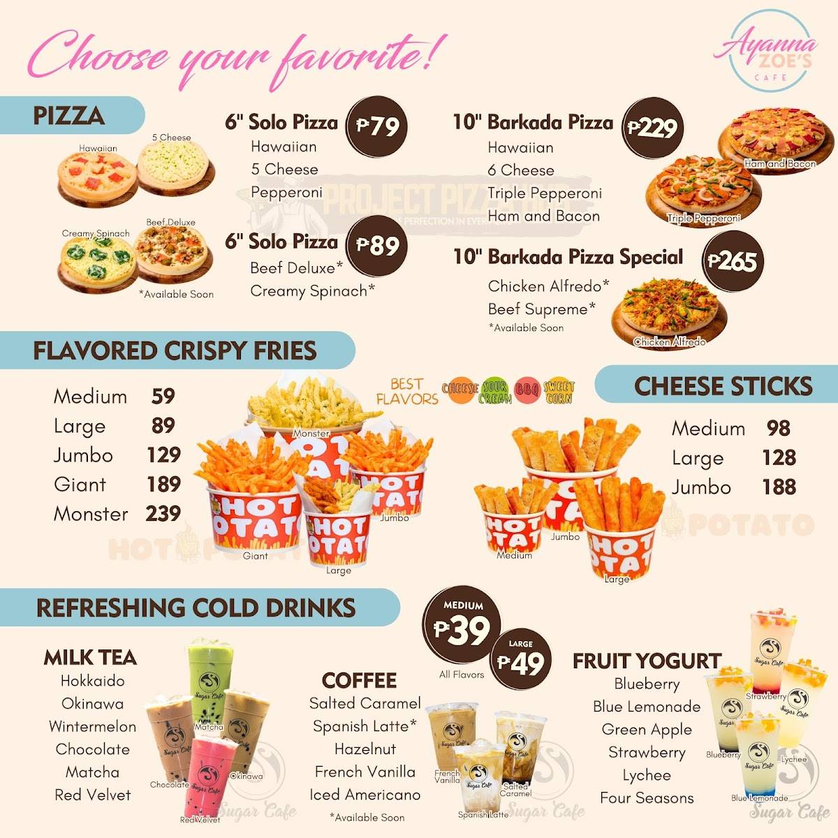 Menu at Ayanna Zoe's Cafe, Cainta
