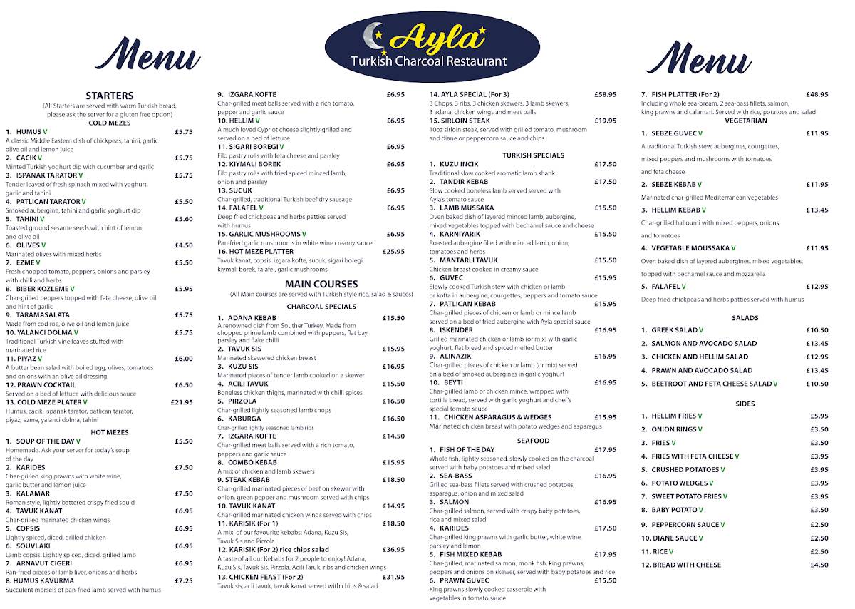 Carta de Cappadocia Turkish Charcoal Restaurant New Brighton, Wallasey