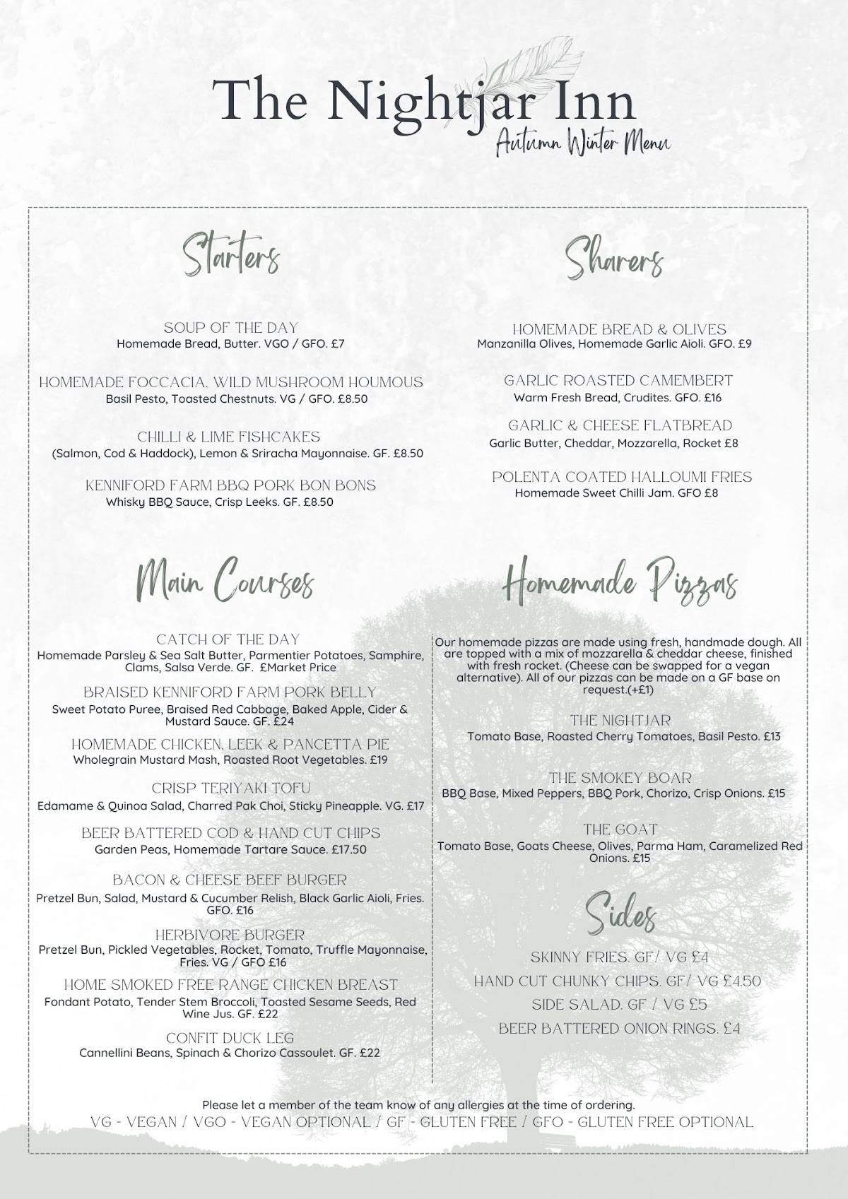 Menu at Villa Verde The Nightjar Inn pub & bar, Aylesbeare