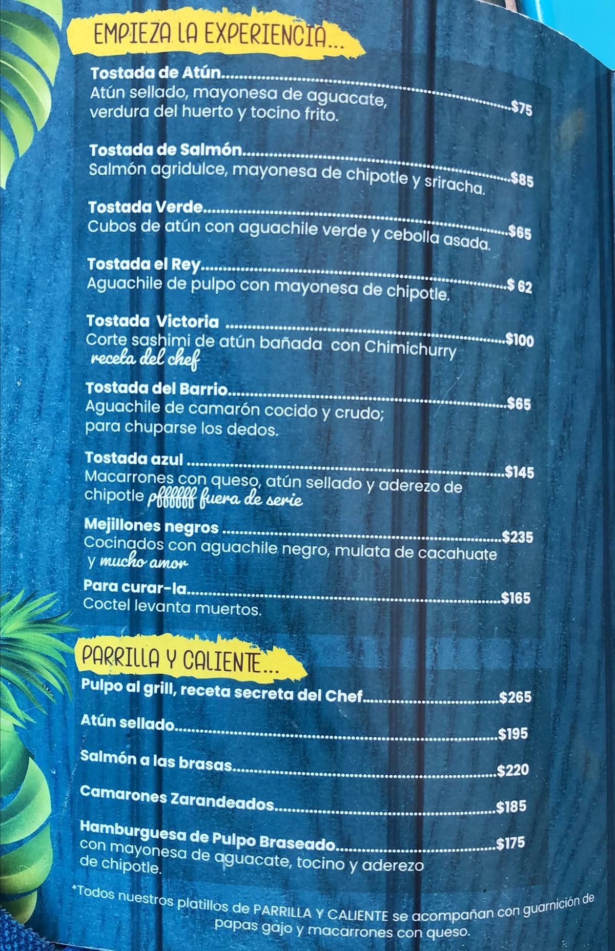 Carta del restaurante Azul Botanas del Mar By Hugo Chávez, Puerto Vallarta