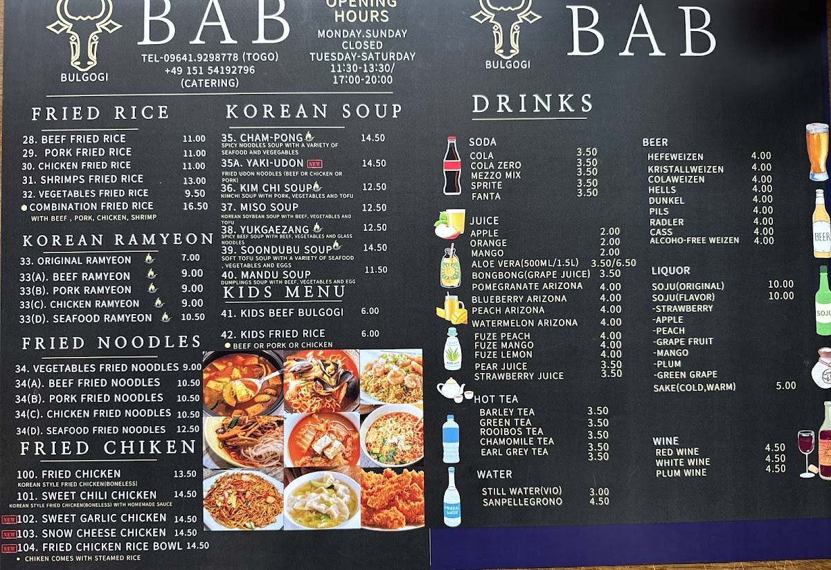 Carta de BAB Korean Restaurant, Grafenwöhr