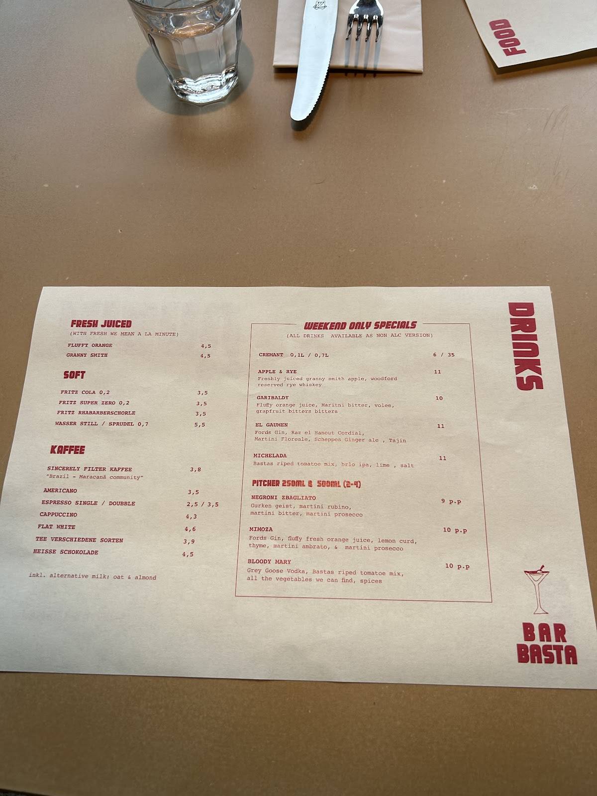 Carta de BAR BASTA, Berlin