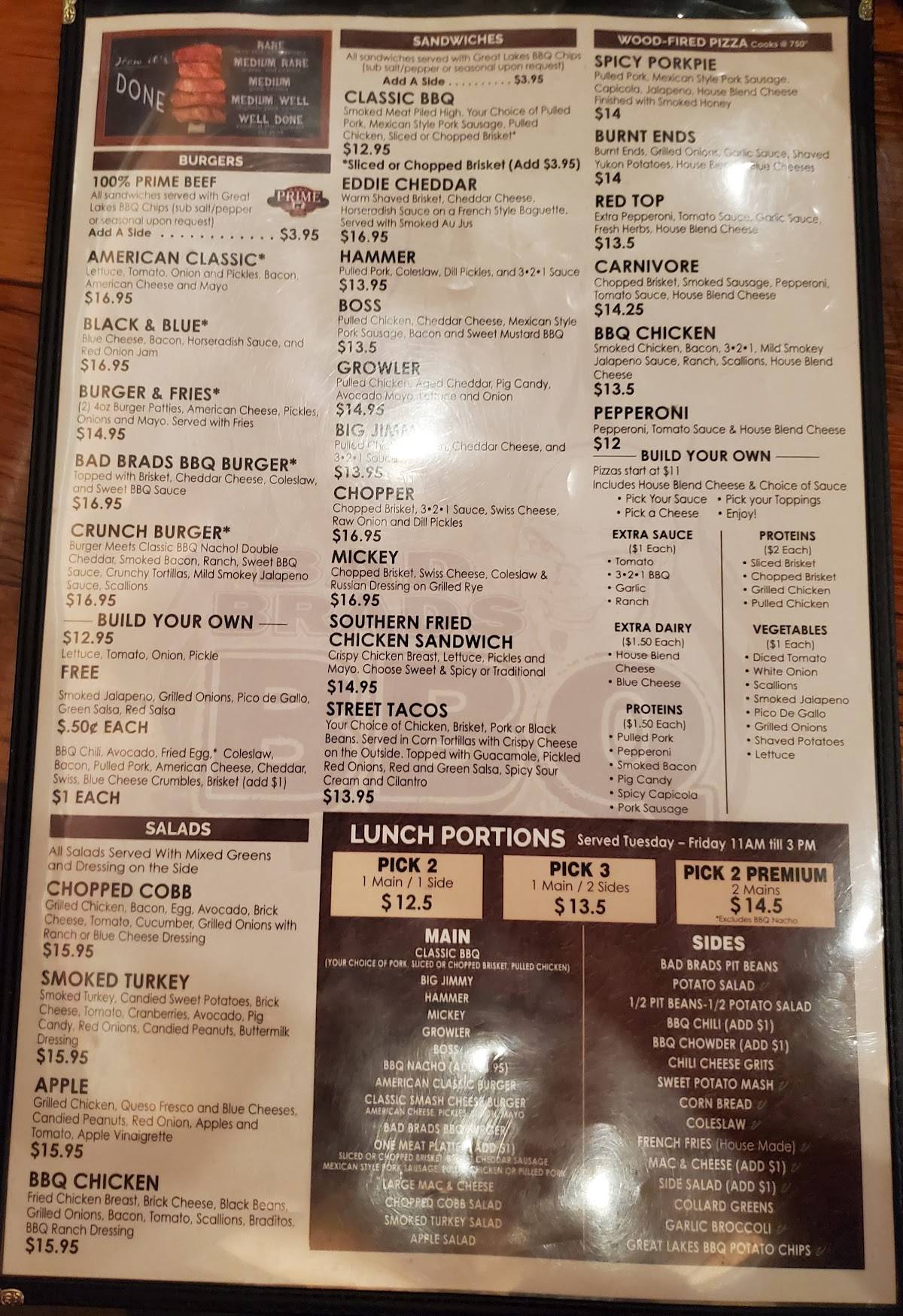 Menu at Bad Brads BBQ, Shelby charter Township