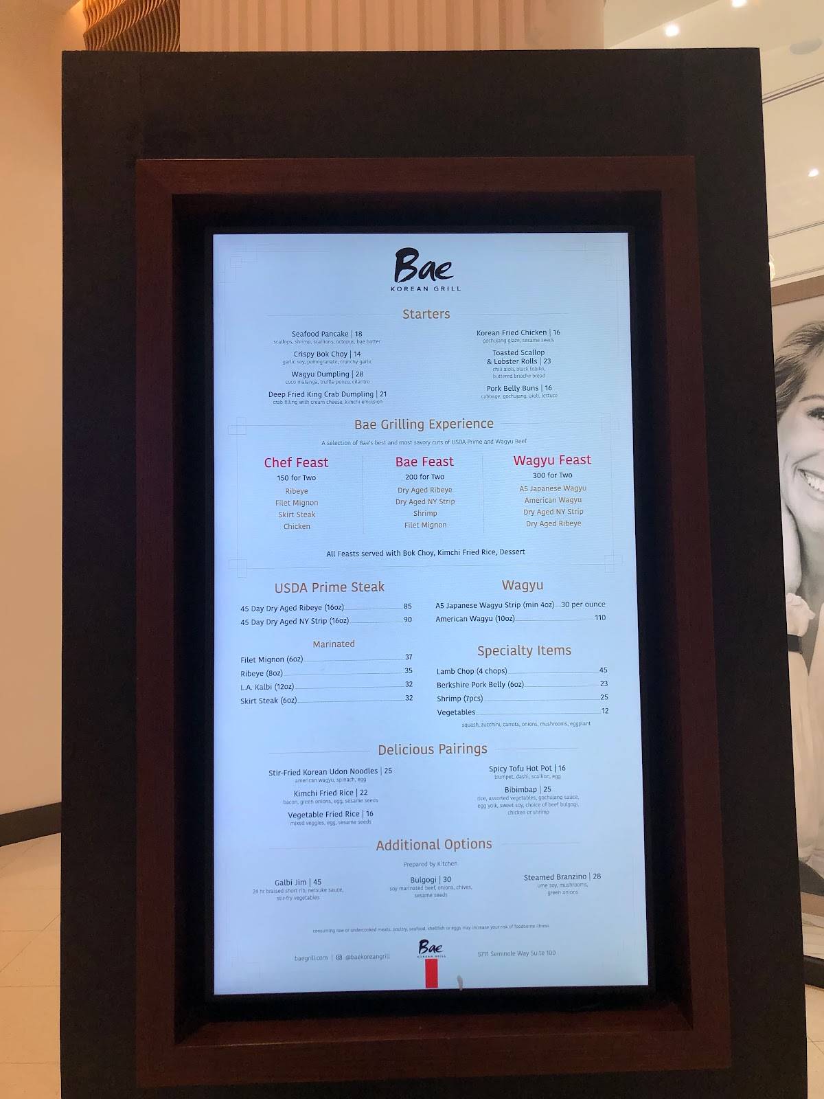 Menu at Bae Korean Grill BBQ, Hollywood