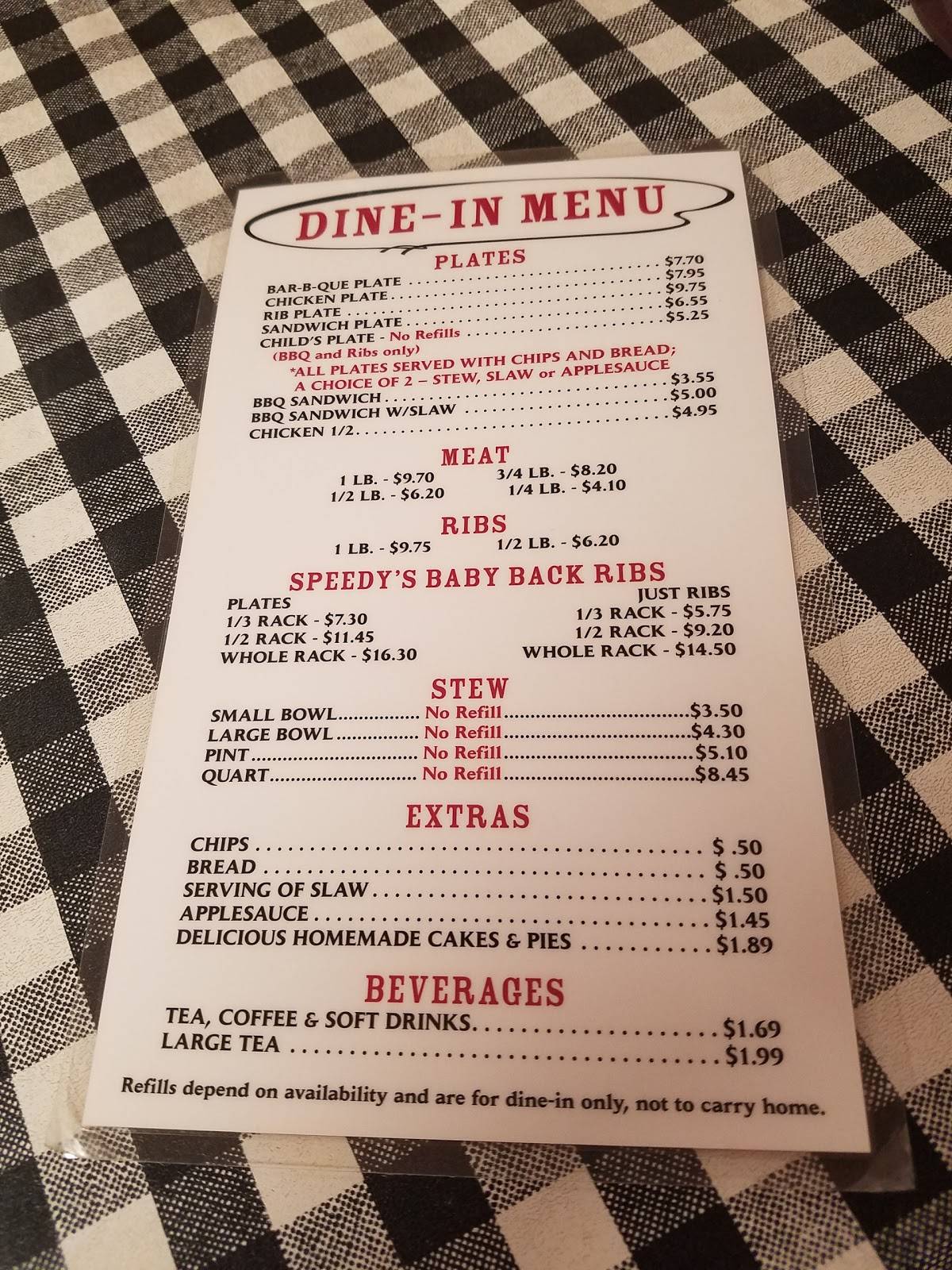Menu at Bar H Barbecue, Franklin Springs