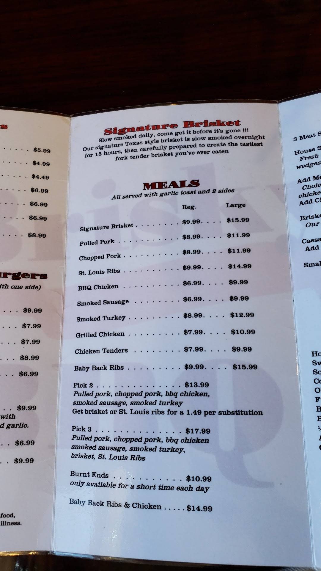Menu at Brisky's BBQ, St. Augustine