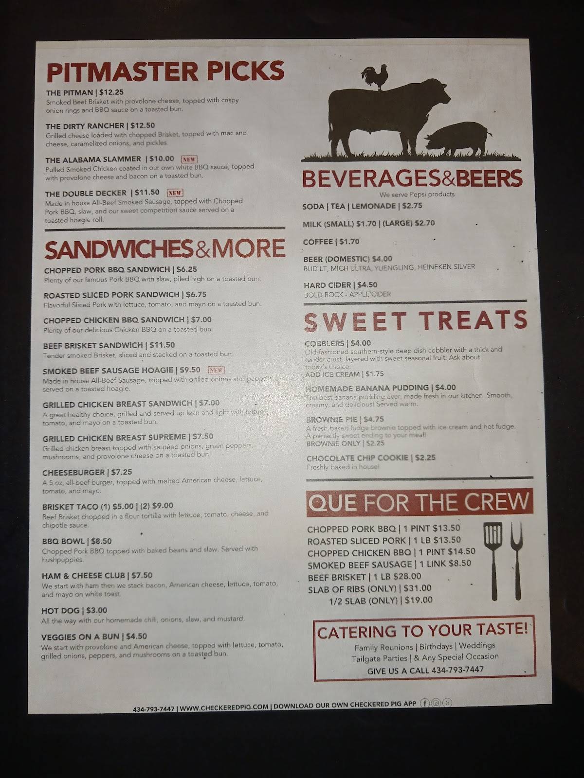 Menu at Checkered Pig BBQ and Ribs, Danville