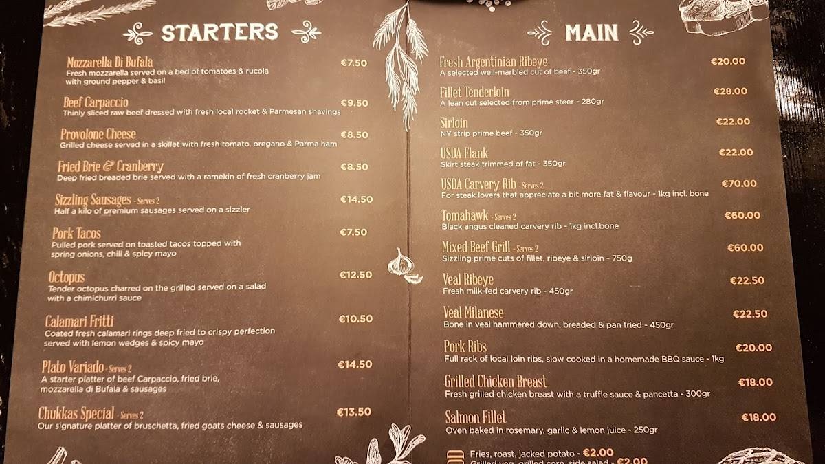Menu at Chukkas Mosta BBQ, Attard, Triq Durumblat Mosta MST
