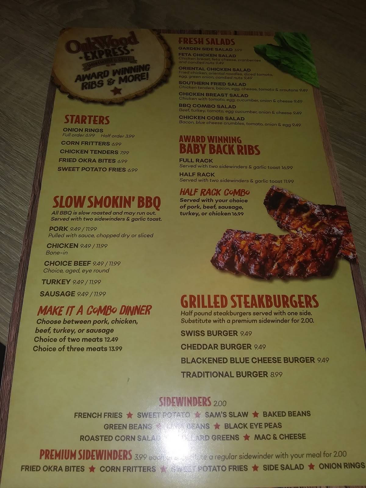 Menu at Oakwood Express Smokehouse & Grill BBQ, Wildwood