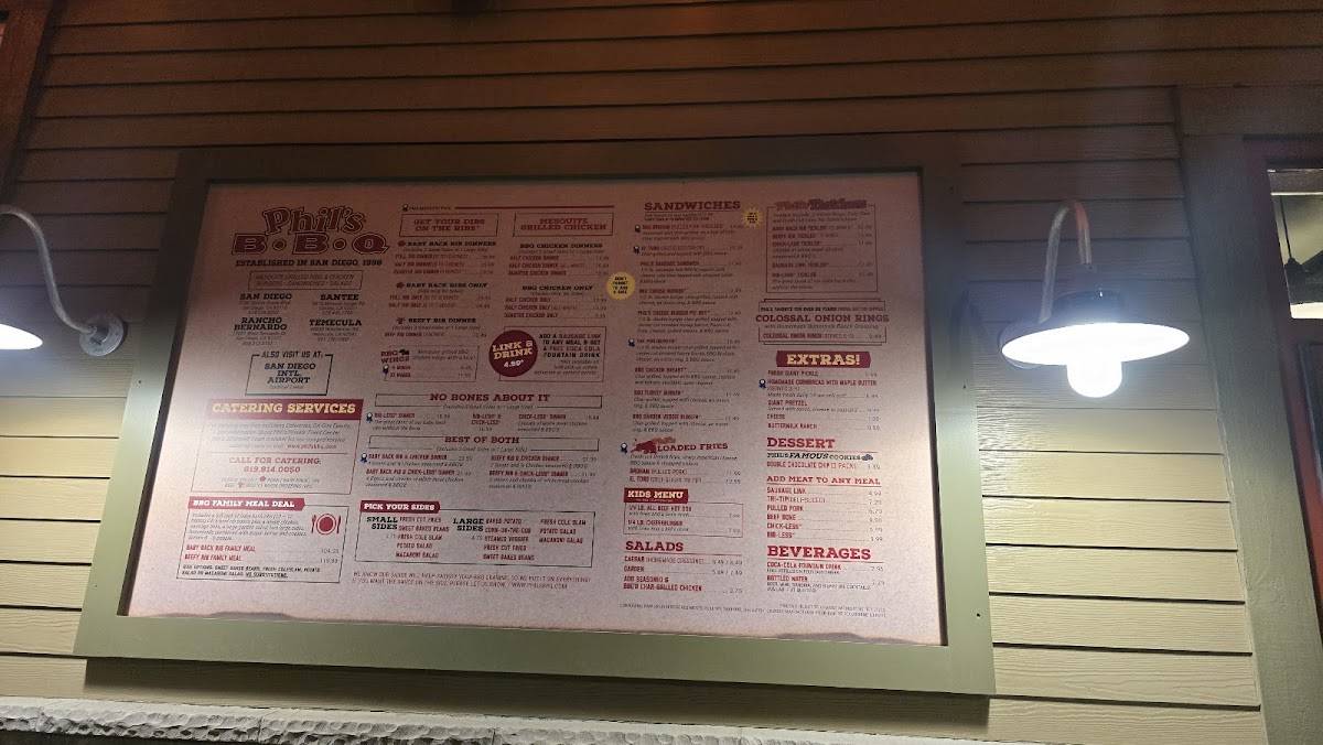 Menu at Phil's BBQ, Temecula, Winchester Rd