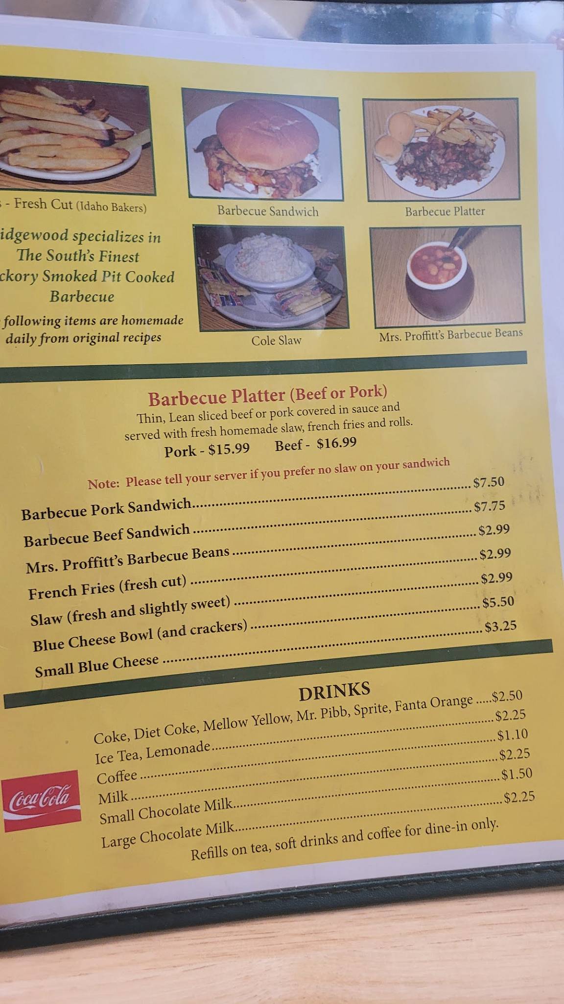 Menu at Ridgewood Barbecue, Bluff City