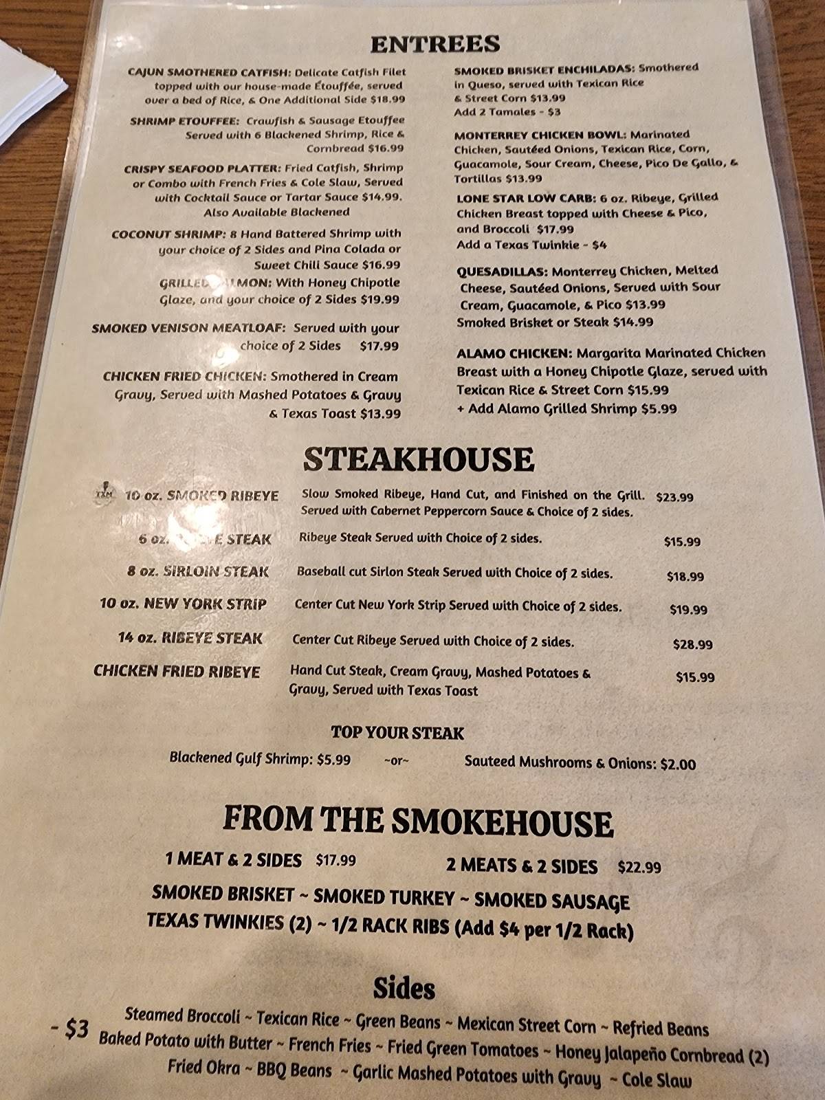 Menu at Texas Music City Grill & Smokehouse Tyler BBQ, Tyler, Old ...