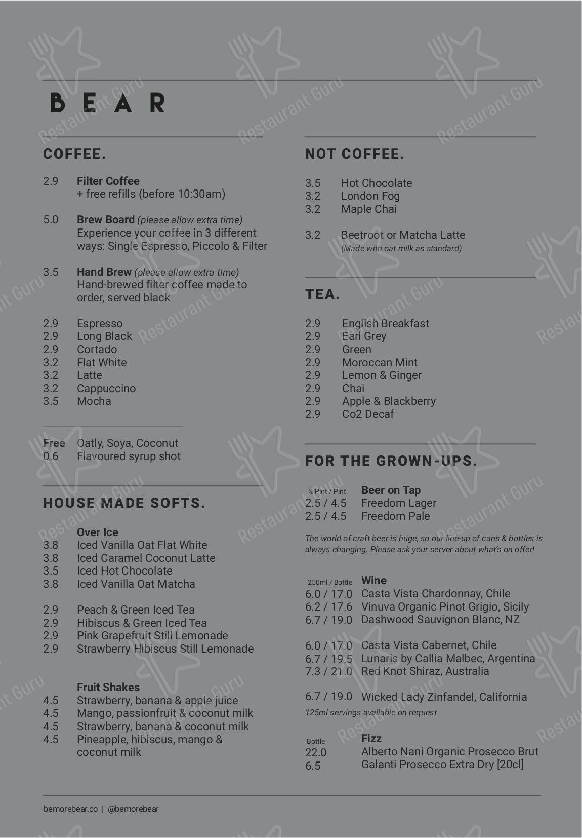 Menu at BEAR Iron Gate, Derby coffee house, Derby, BEAR - Derby