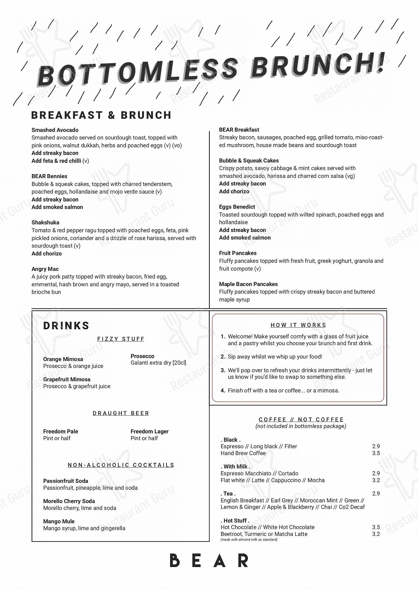 Menu at BEAR Iron Gate, Derby coffee house, Derby, BEAR - Derby