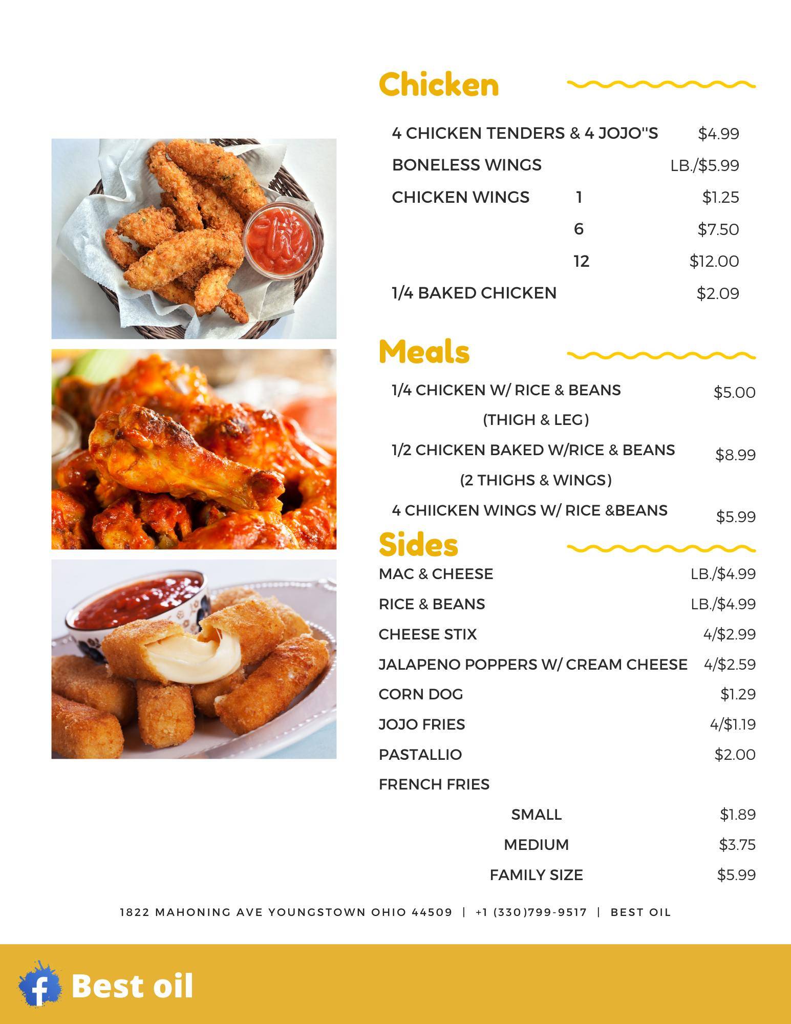 Menu at BEST OIL, Youngstown
