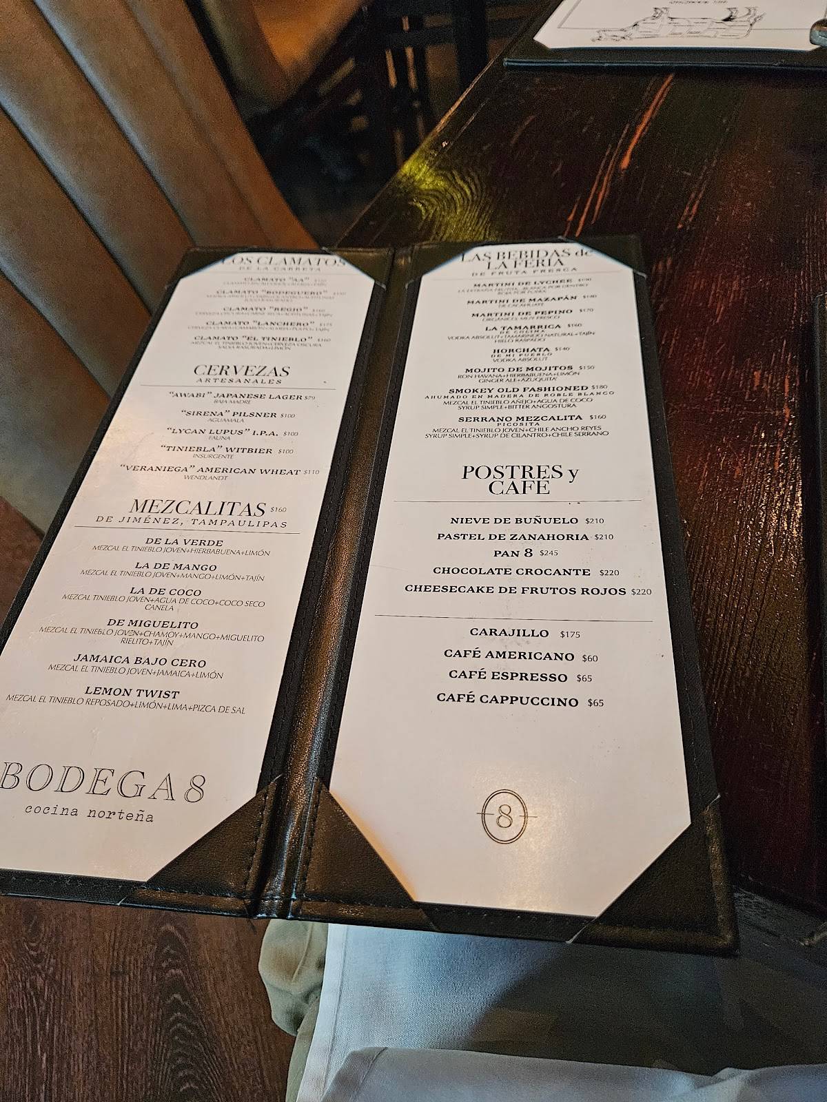 Menu at BODEGA 8 restaurant, Mexicali