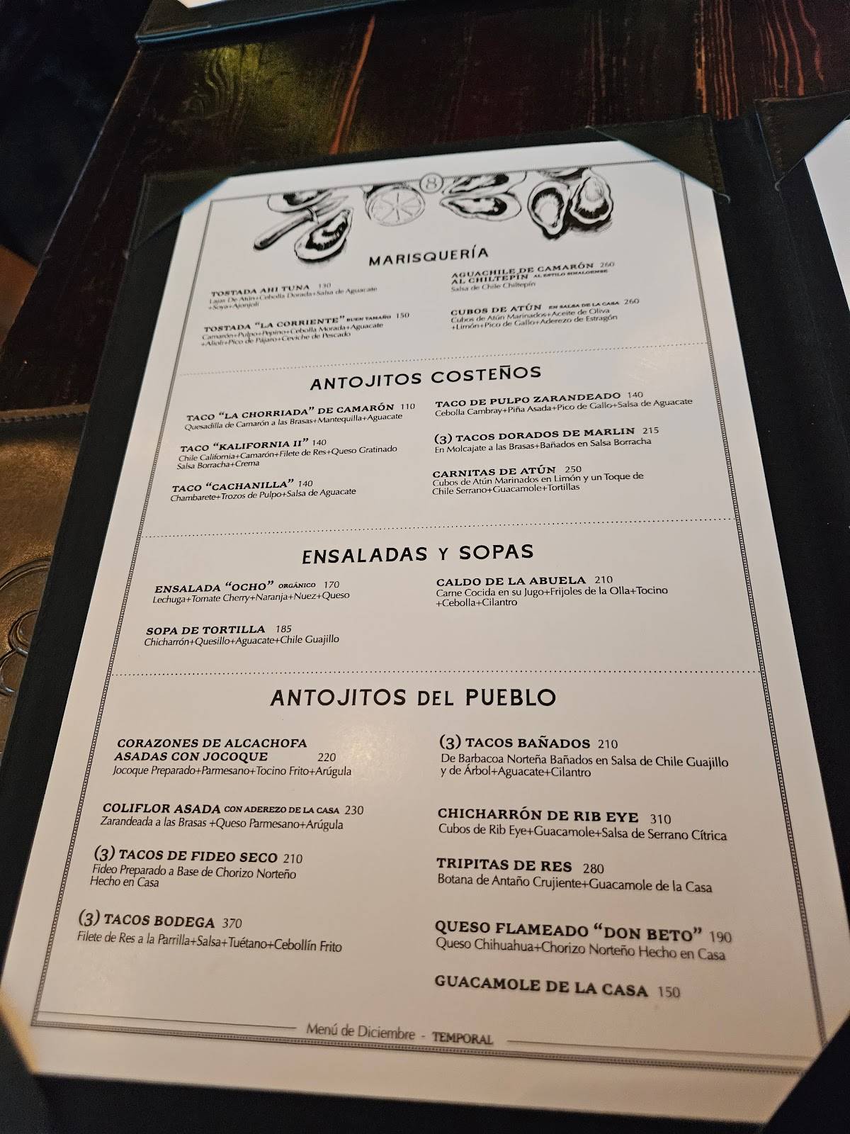 Menu at BODEGA 8 restaurant, Mexicali