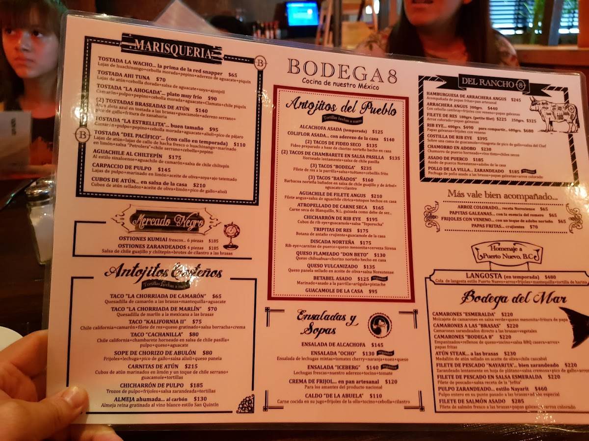 Menu at BODEGA 8 restaurant, Mexicali