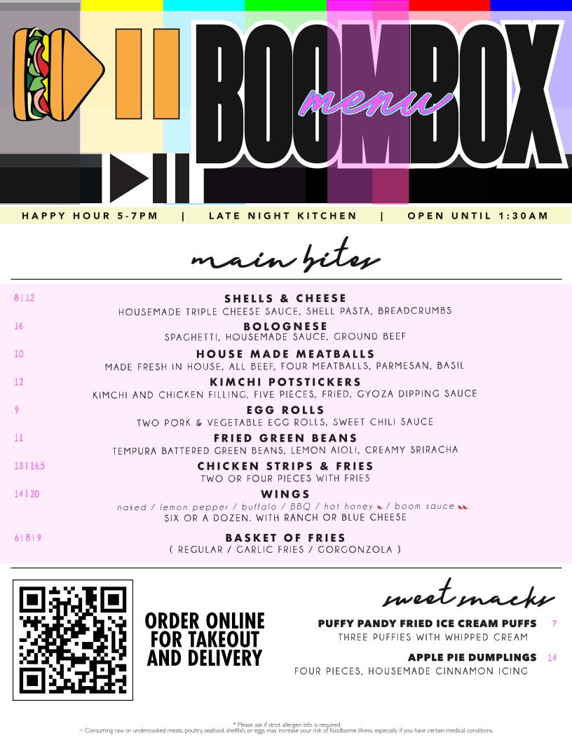 Menu at BOOMBOX BAR, Seattle