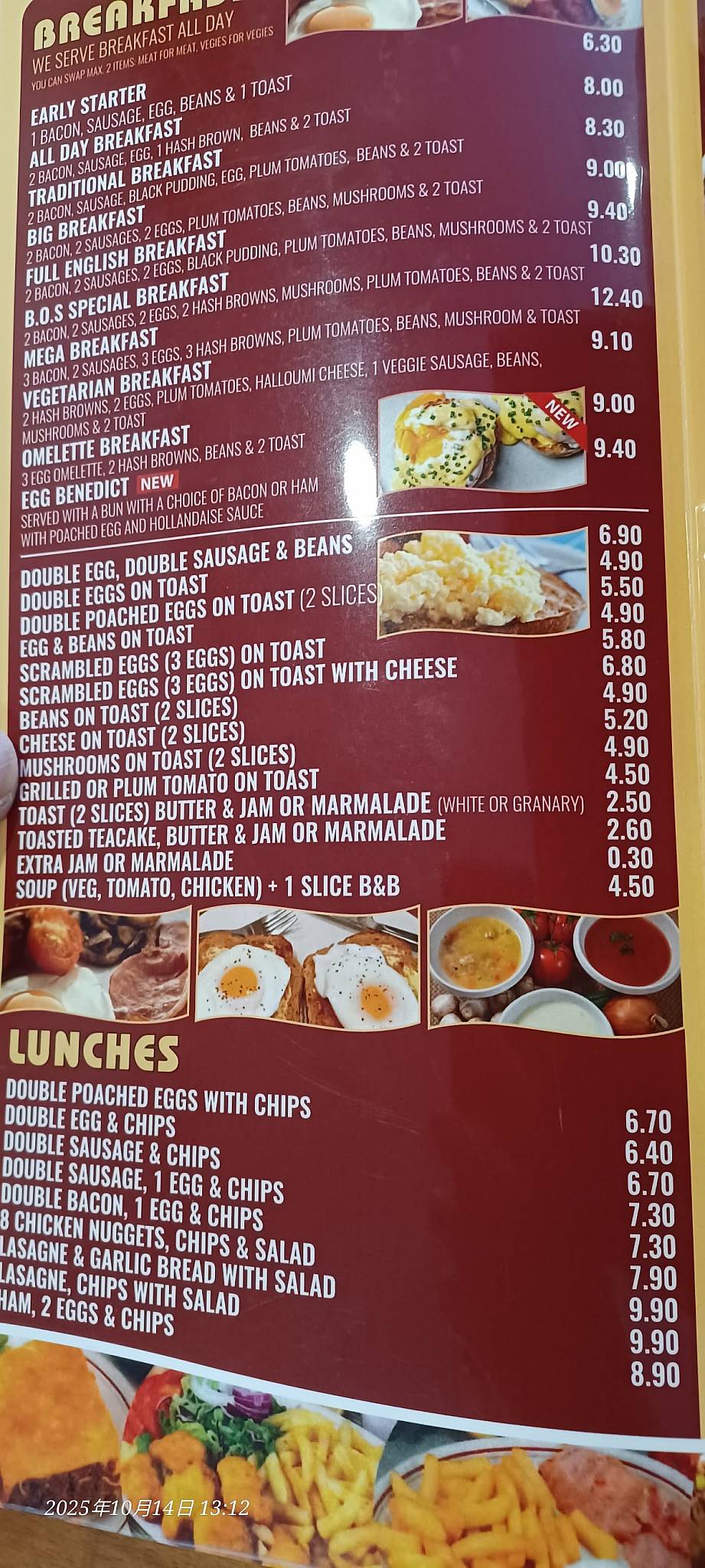 Menu at BOS Cafe, Burnham-on-Sea