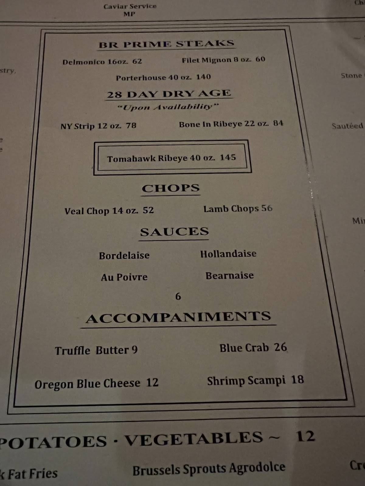 Menu at BR Prime steakhouse, Biloxi, 875 Beach Boulevard