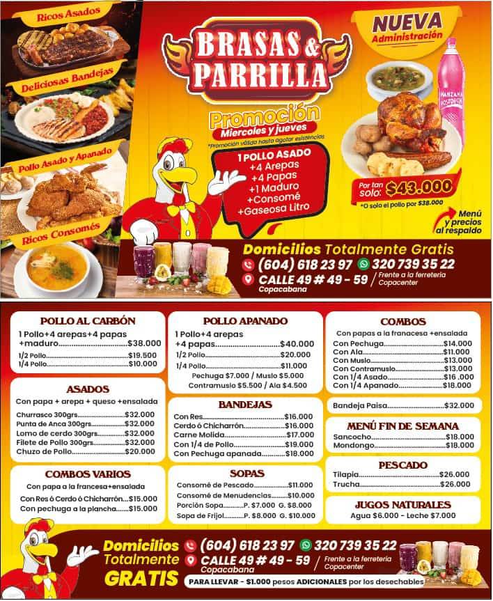 Carta de BRASAS Y PARRILLA Copacabana, Copacabana
