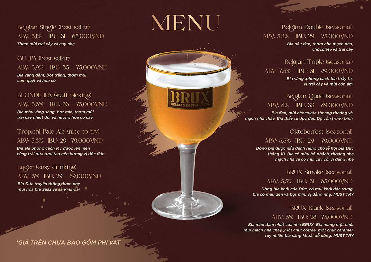 Menu at BRUX - Belgian Capital Beer restaurant, Ho Chi Minh City