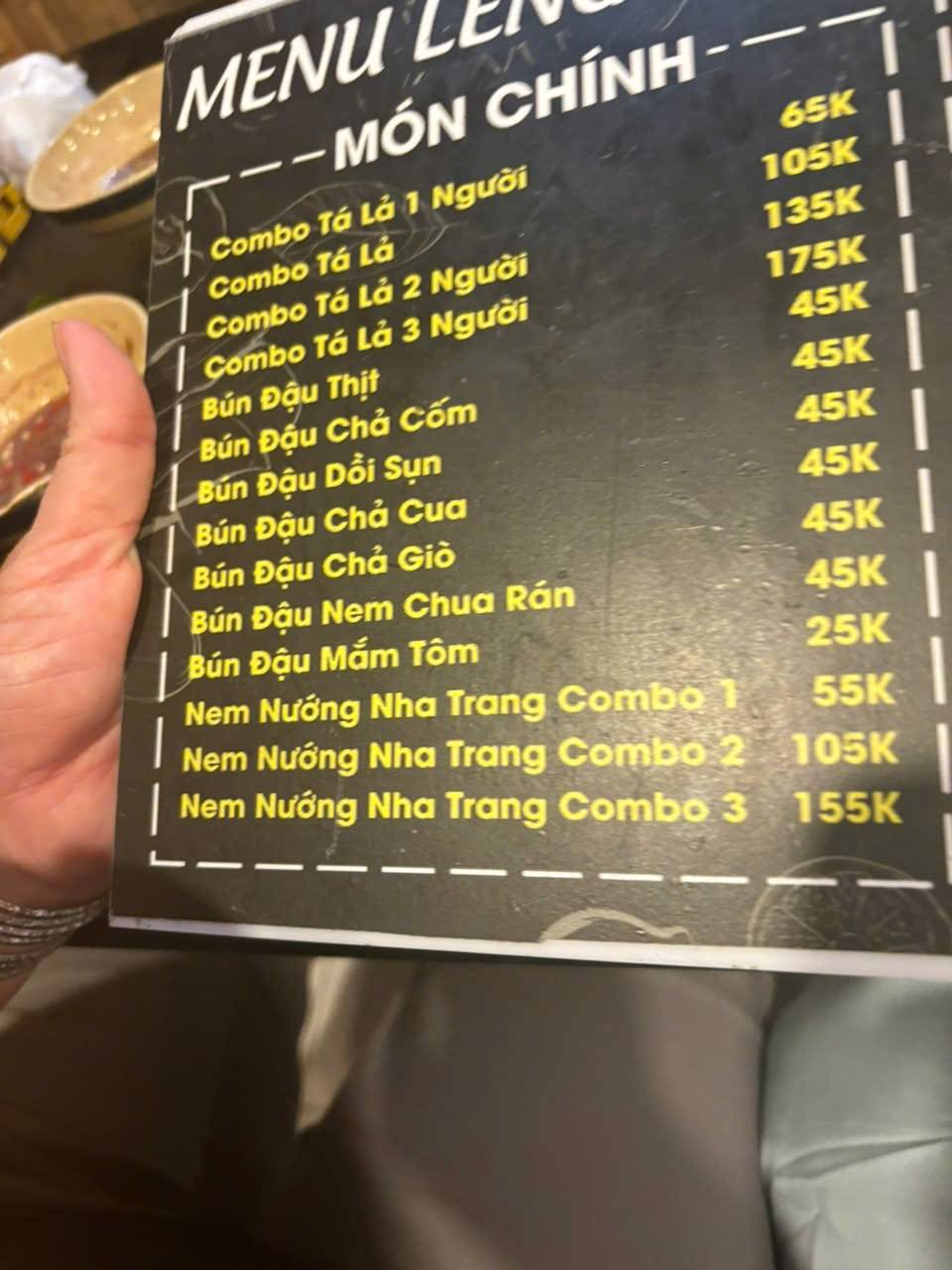 Menu at BÚN ĐẬU LENG KENG - Dương Quảng Hàm, Ho Chi Minh City
