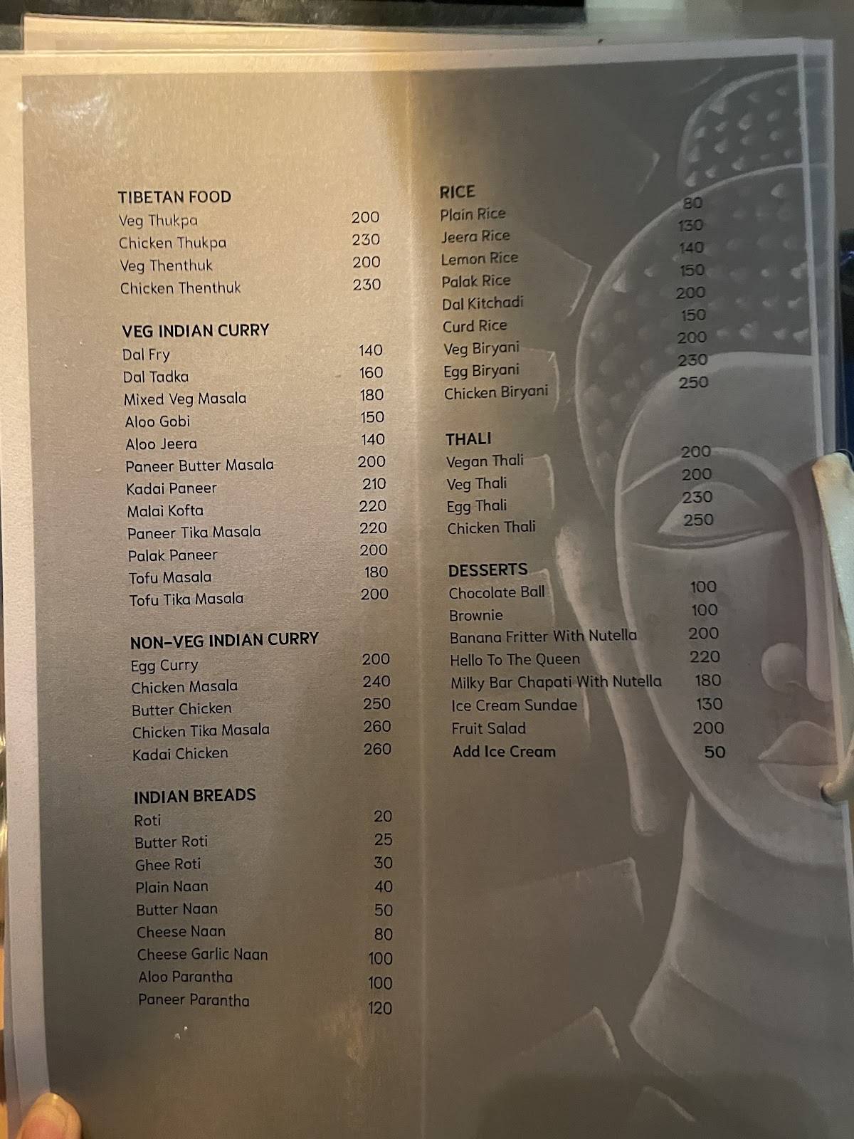 Menu at Baba Cafe, Dharamshala