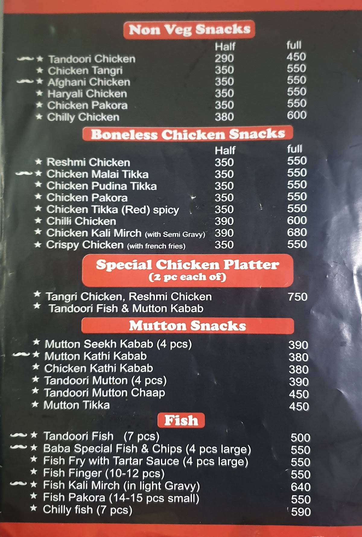 Menu at Baba Chicken (Ludhiana Wale), Delhi