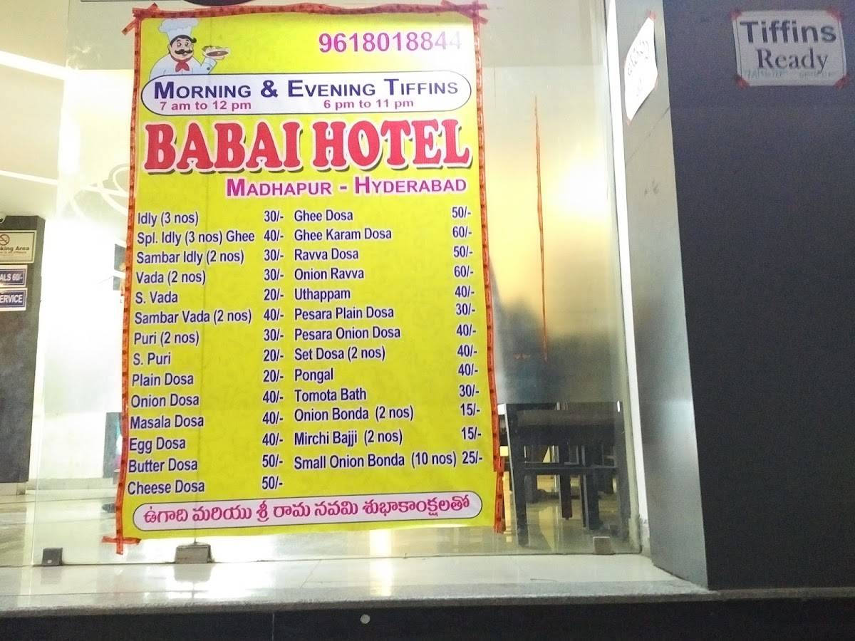 Menu at Babai Hotel, Hyderabad, Plot.No.66