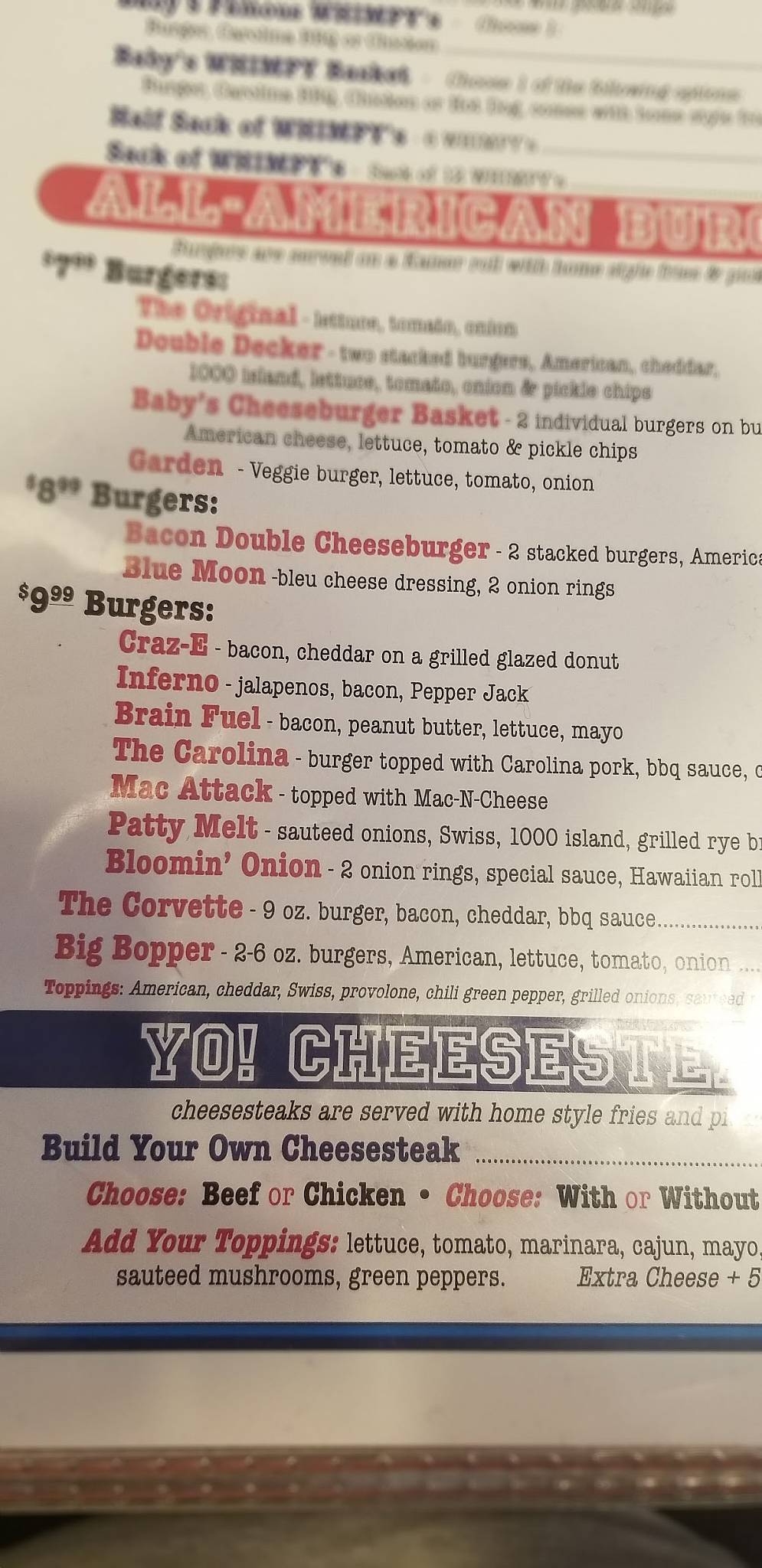 Menu at Baby's Burgers & Shakes restaurant, State College
