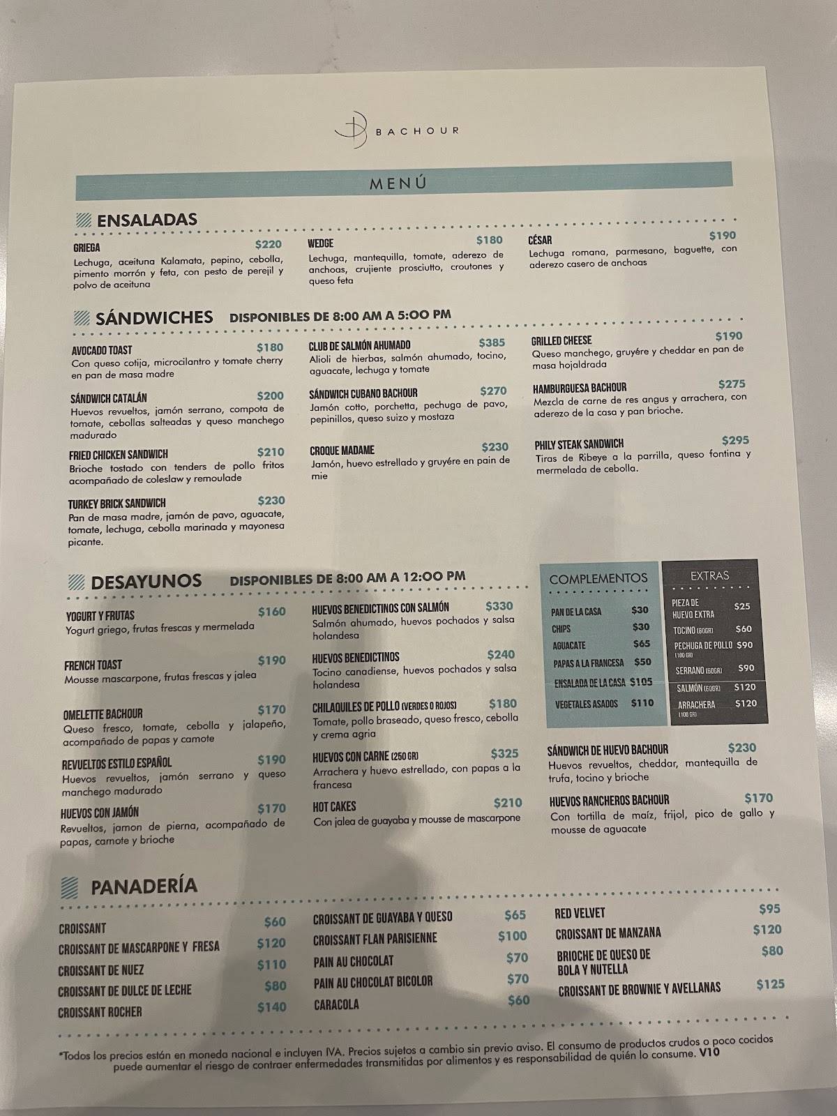 Carta de Bachour Restaurante, Merida