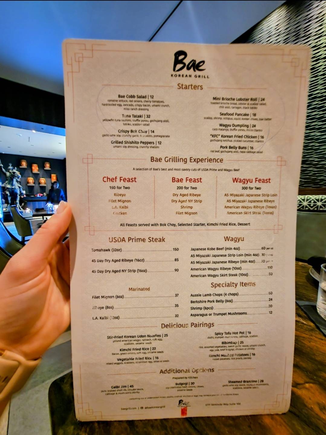 Menu at Bae Korean Grill BBQ, Hollywood
