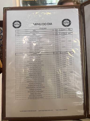 Menu at Baga-Baga cafe, Carnaxide